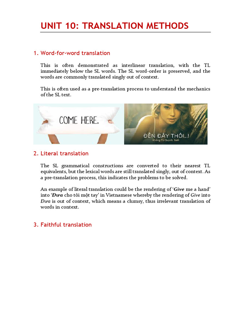 Unit 10: Translation Methods: 1. Word-For-Word Translation | PDF