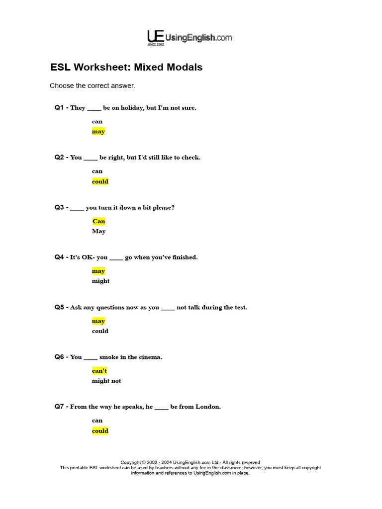 Mixed-Modals Worksheet I | PDF