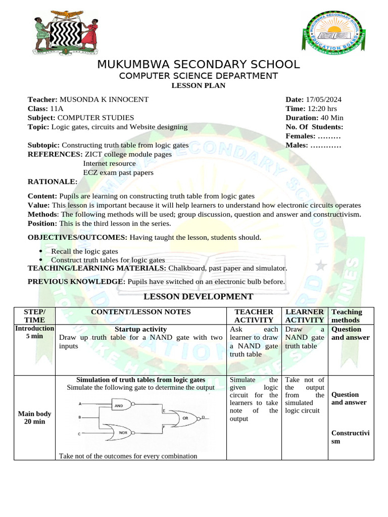 Logic Gates Lesson 3 | PDF