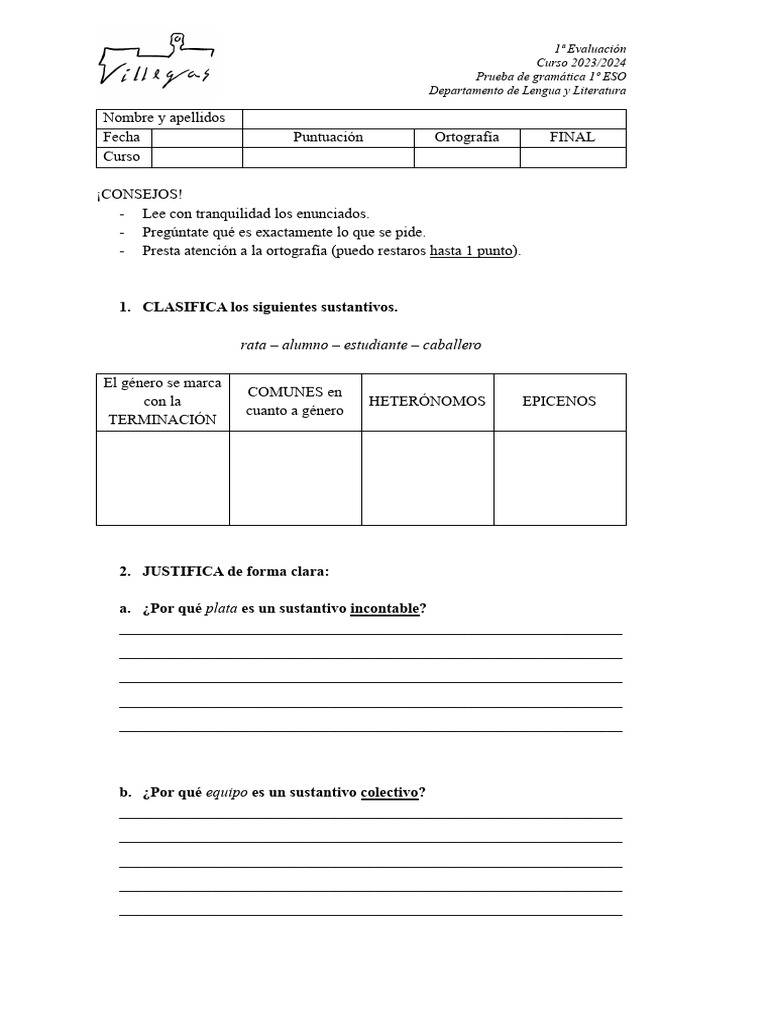 Adap. Ex. 1º Eso (1 Ev) | PDF