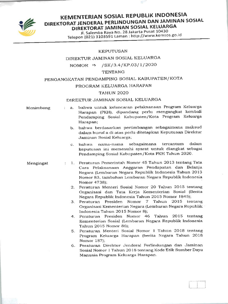 SK Pendamping PKH 2020 | PDF