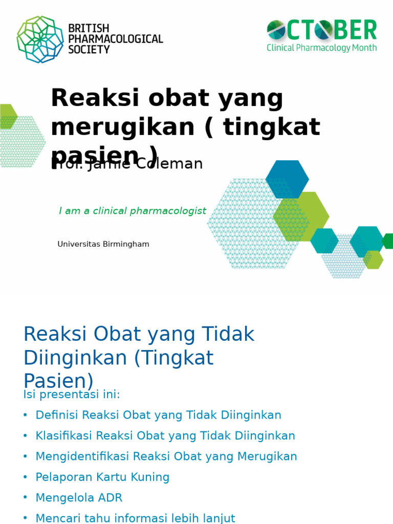 Reaksi Obat Yang Merugikan (Tingkat Pasien) : Prof. Jamie Coleman | PDF