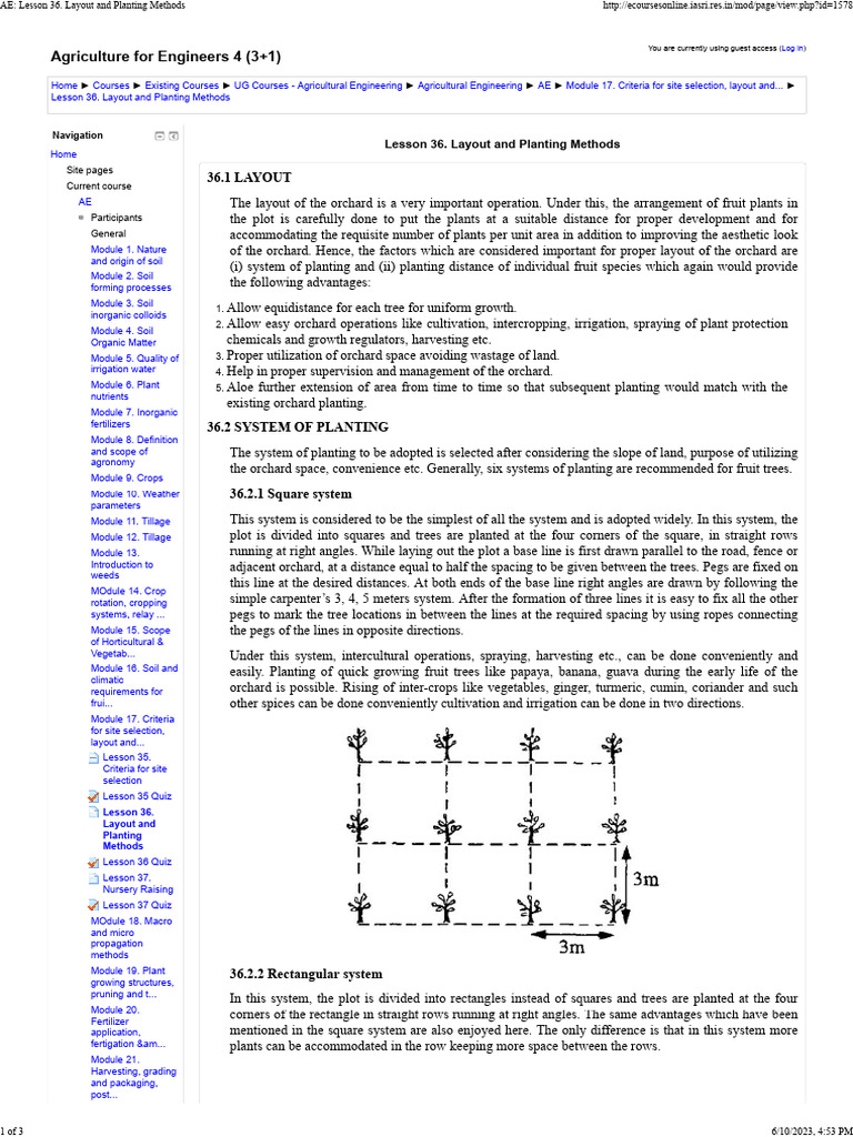 AE Lesson 36. Layout and Planting Methods | PDF