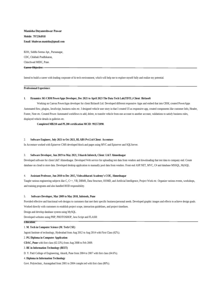 Manisha Pawar MTech CSE | PDF | Databases | Java Script