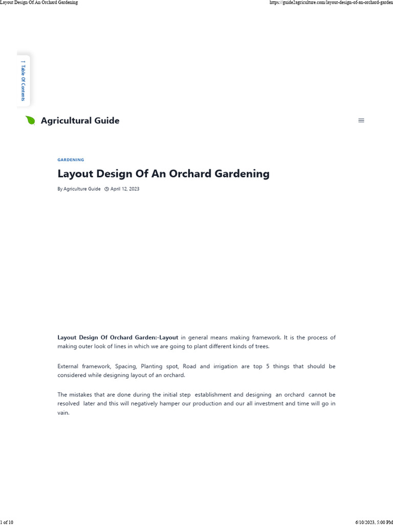 Layout Design of An Orchard Gardening | PDF