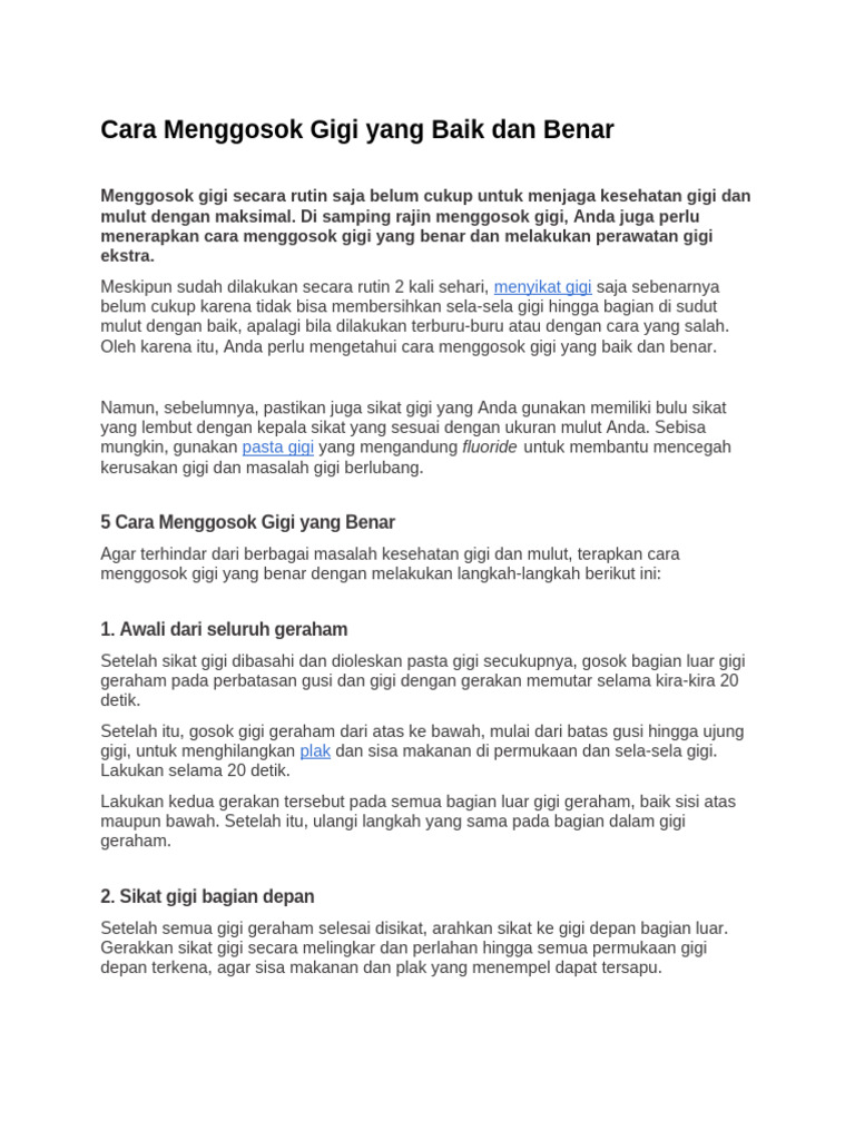 Cara Menggosok Gigi Yang Baik Dan Benar | PDF