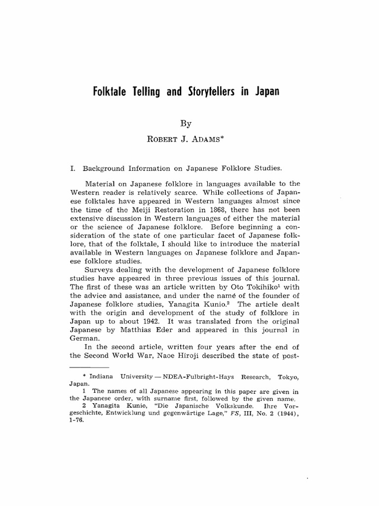 Folklore Telling And Storytellers In Japan Pdf