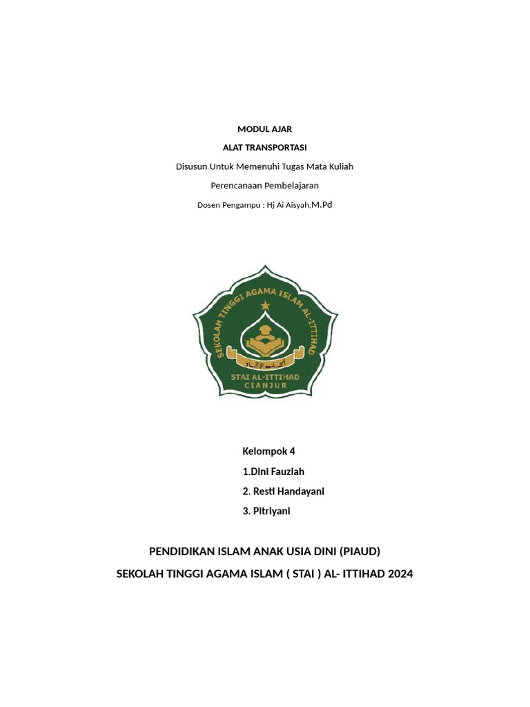 Modul Ajar TK Tema Transportasi | PDF