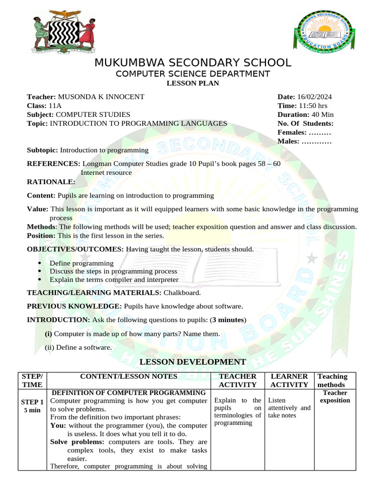 Introduction To Programming Lesson 1 | PDF