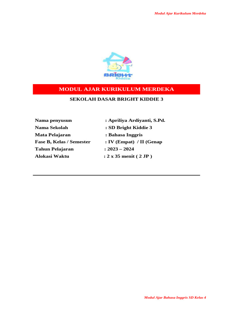 MODUL AJAR ENGLISH PS 4-MS.APRIL | PDF