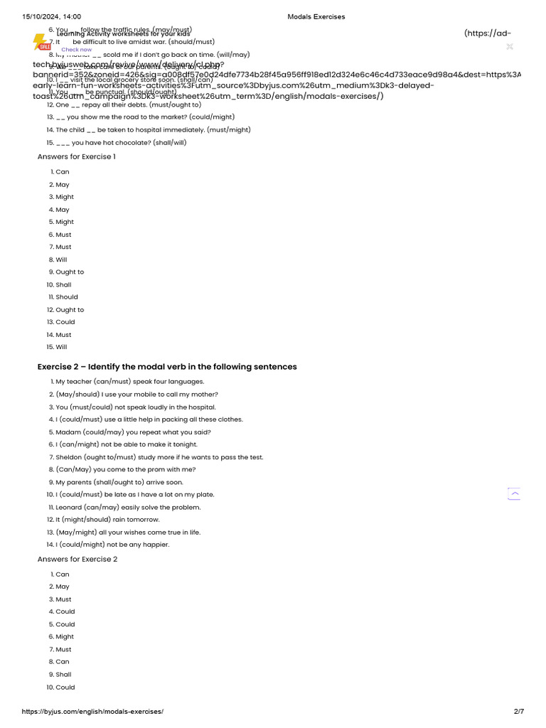Modals Exercises | PDF