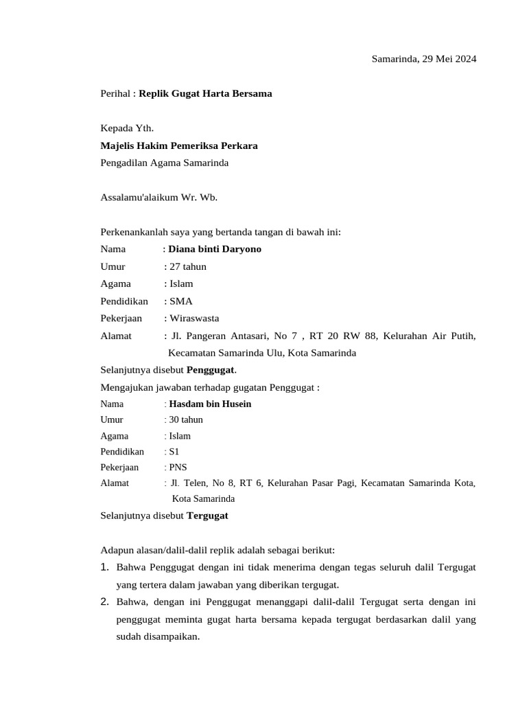 Replik Gugat Cerai | PDF