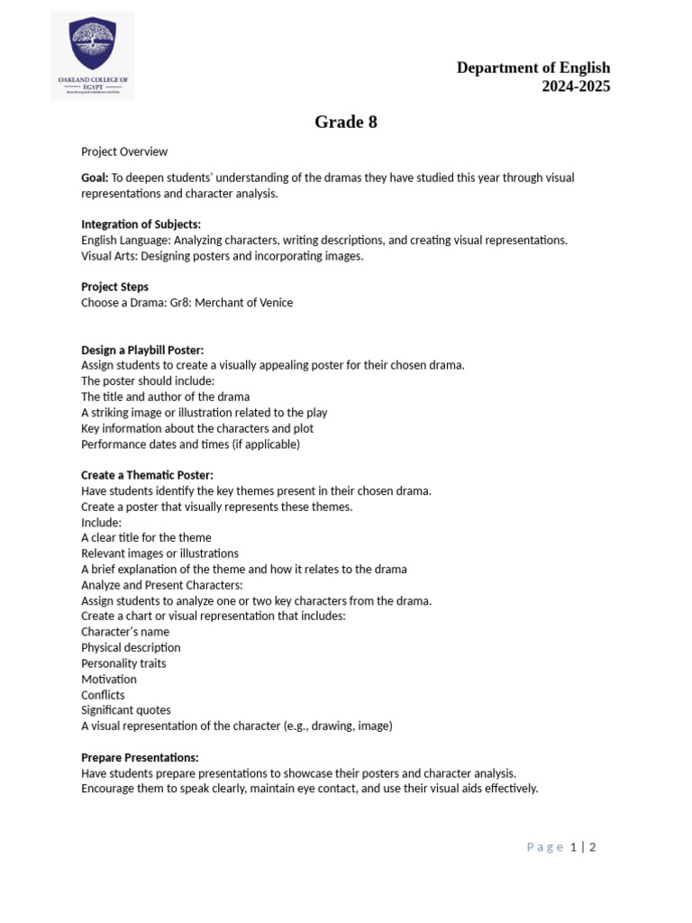 Grades 8, Projects T1 | PDF