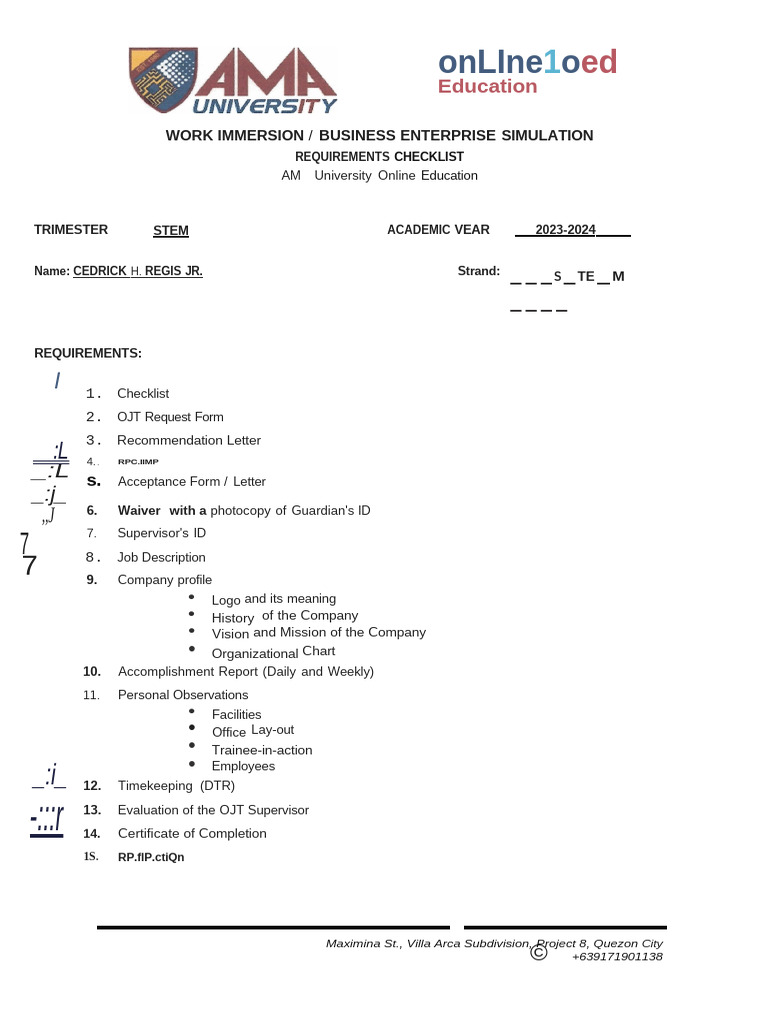 Regis Jr. - Cedrick - STEM OJT Portfolio | PDF