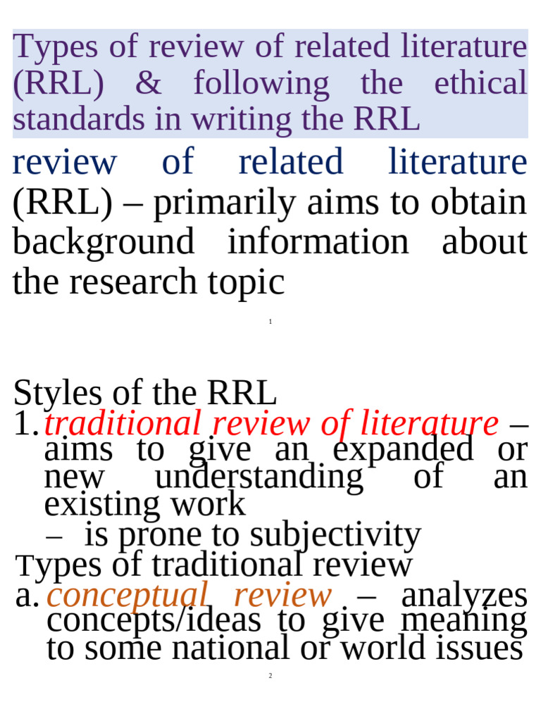 Lesson 13 - Types of Review of Related Literature (RRL) & Following The Ethical Standards in ...