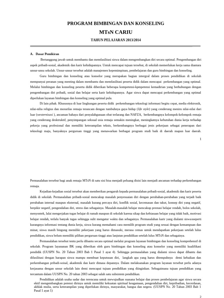 Program Kerja BK 2013-2014 | PDF