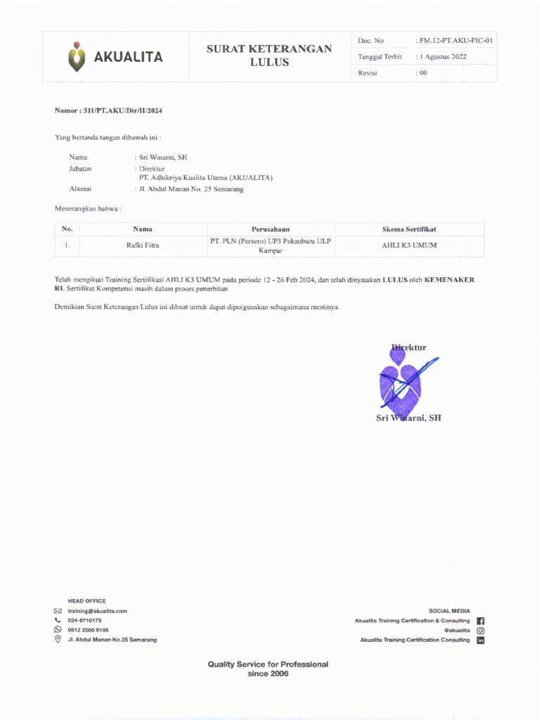 SOP IK Sertifikat K3 ULP Kampar (1) | PDF