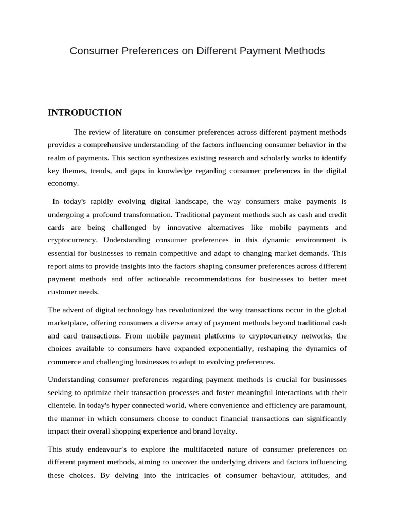 Consumer Preferences On Different Payment Methods | PDF