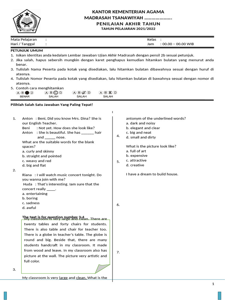 Master Format Soal B.Ingg Kelas 7 | PDF