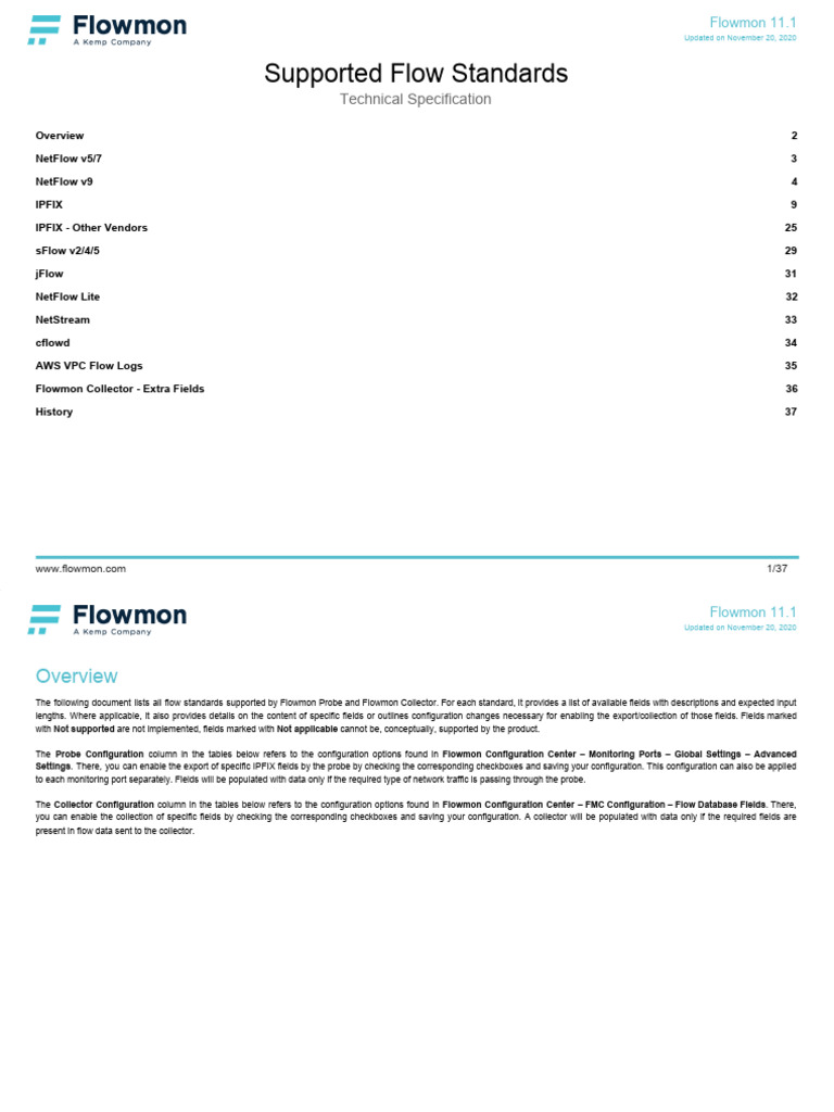 Flow Standards Specification - Flowmon v11.1 | PDF