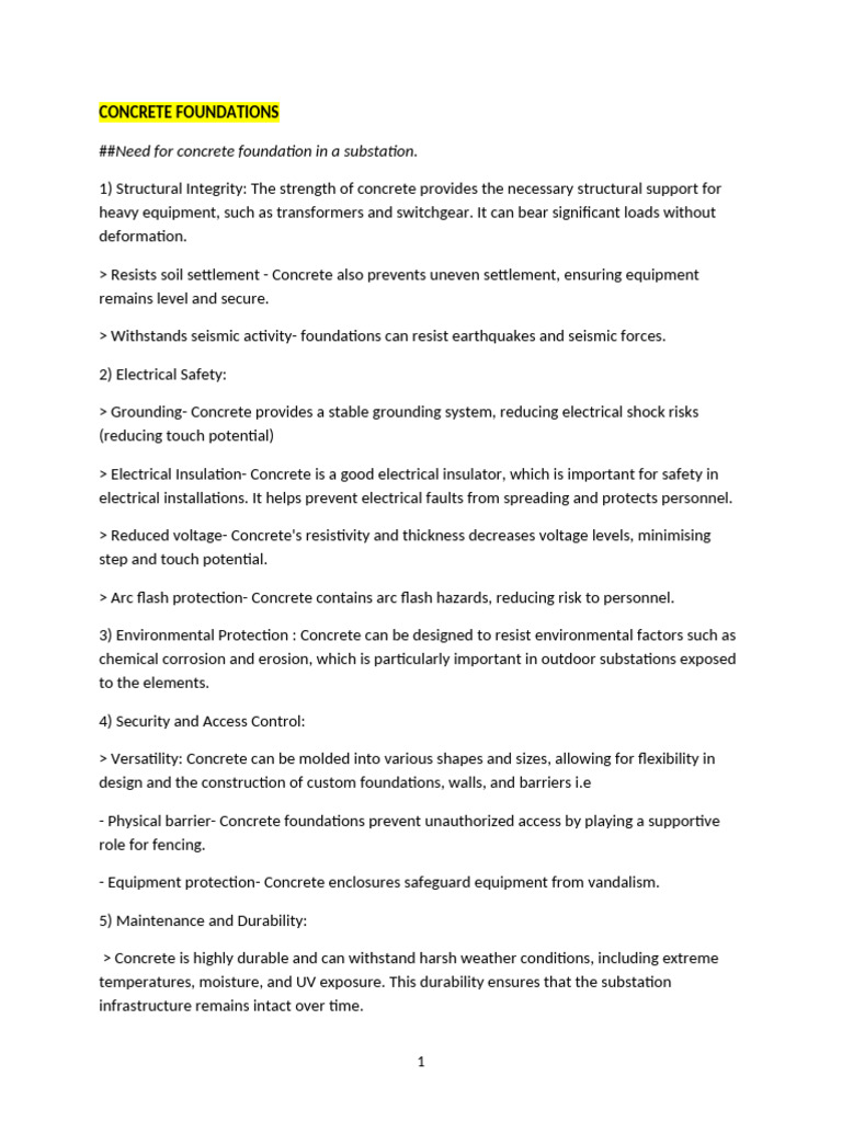 Concrete Foundation in Substations 1 | PDF