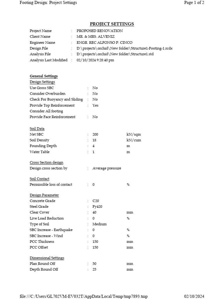 PROJECT SETTING footing | PDF