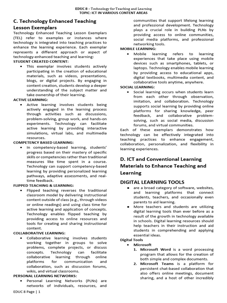 Educ8 Topic 3.2 Ict in Various Content Areas 2 | PDF