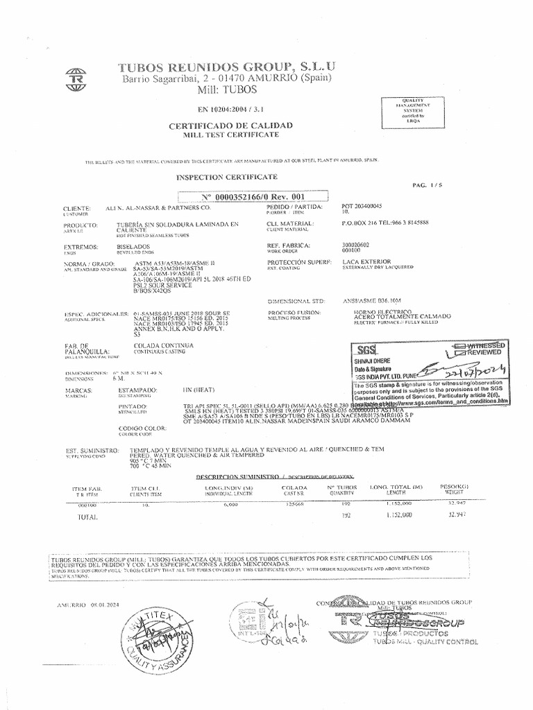 J10056 Pipe MTC | PDF