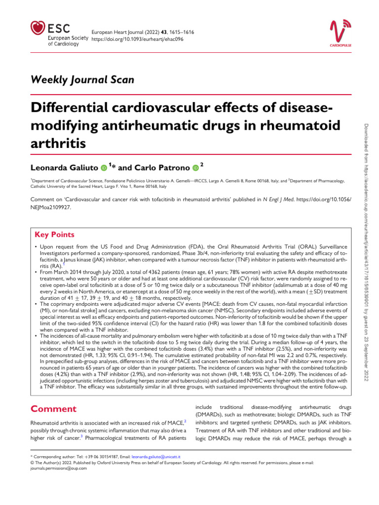 Differential Cardiovascular Effects of Diseasemodifying Antirheumatic ...