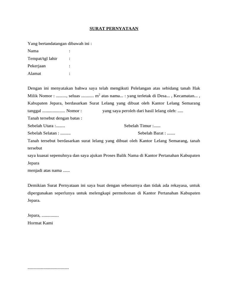 SURAT PERNYATAAN LELANG | PDF