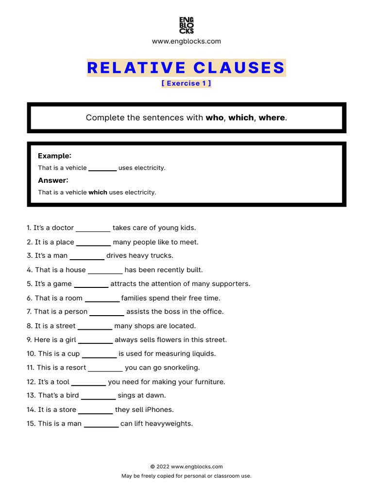 Relative Clauses Exercise 1 Pdf