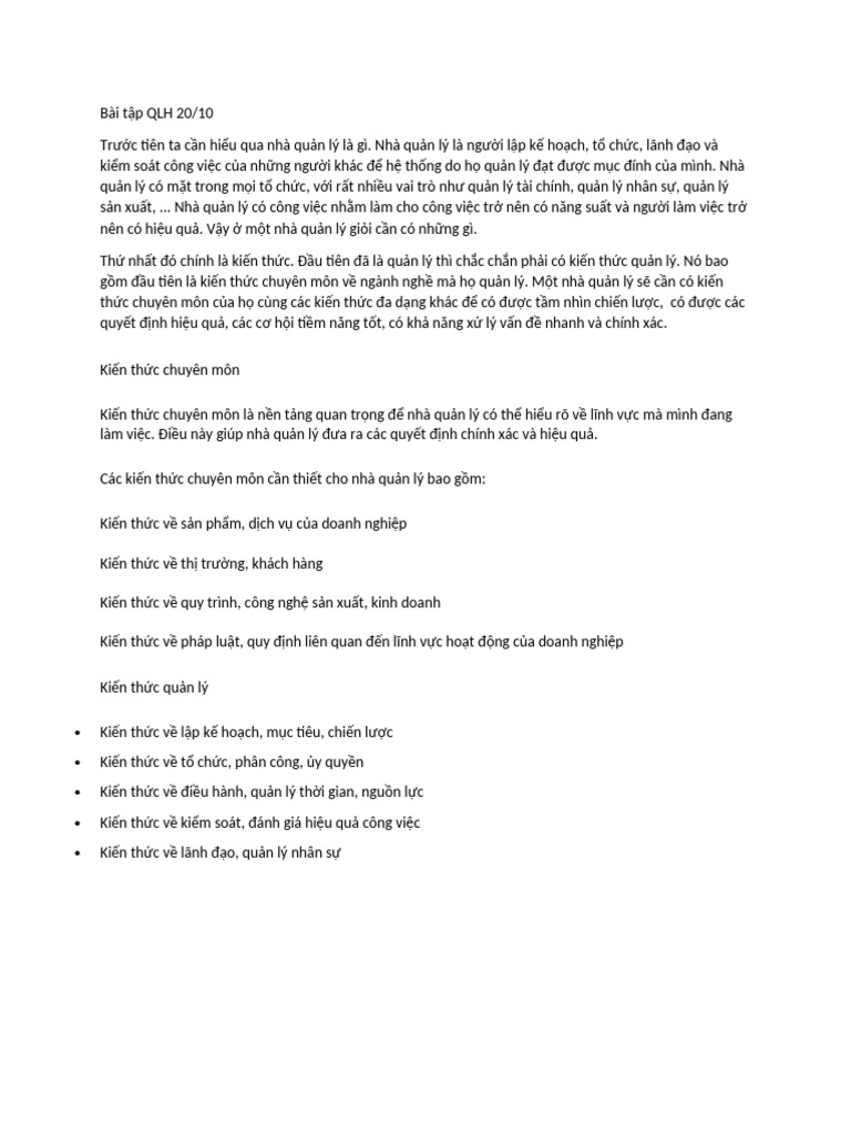 Bài tập QLH 20th10 | PDF