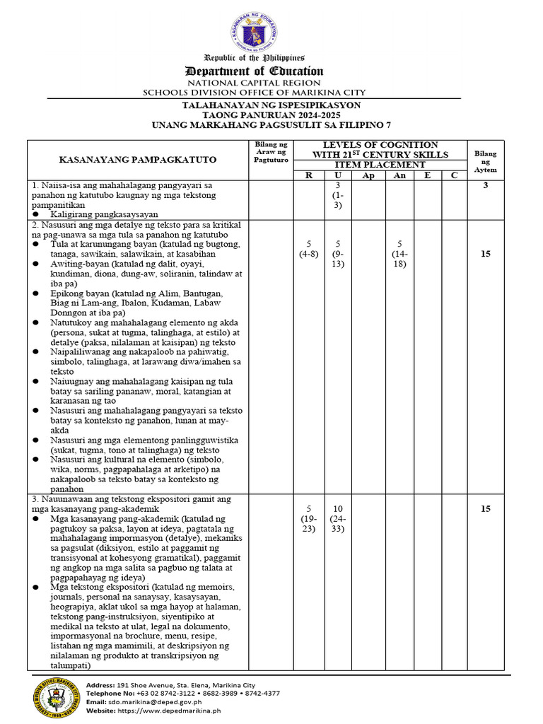 Tos - Filipino 7 - 2024-2024 | PDF | Ajedrez
