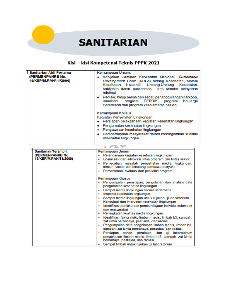 Soal PPPK 2022 Sanitarian (Kesehatan Lingkungan) | PDF
