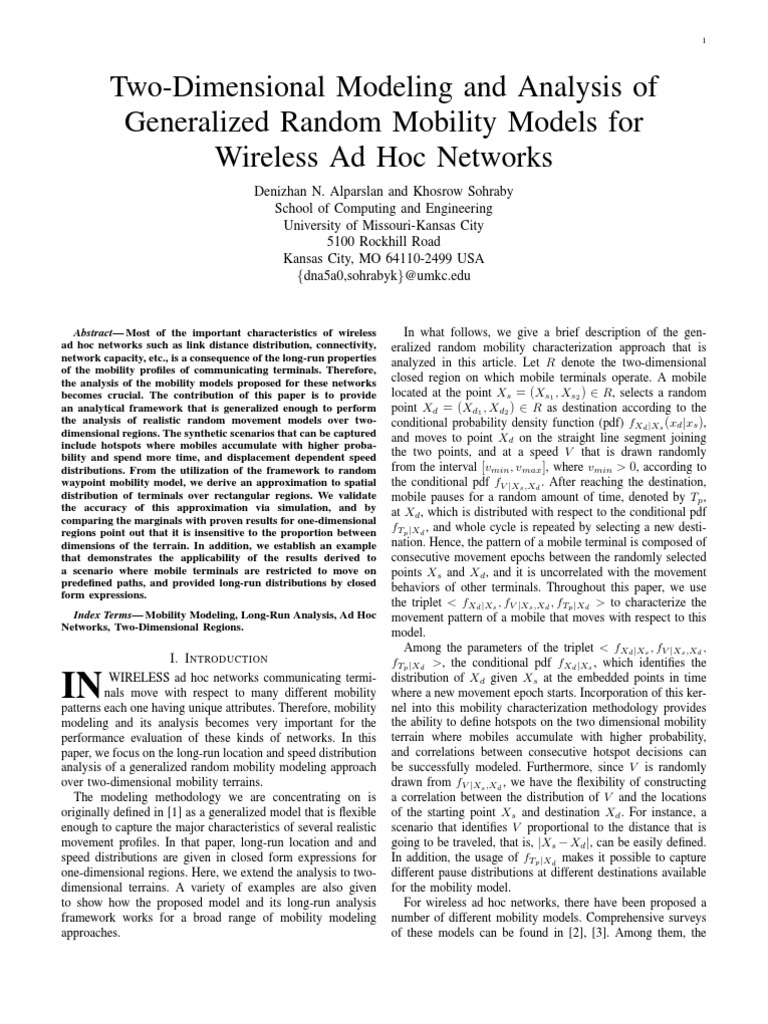 Two Dimensional Modeling And Analysis Of Generalized Random Mobility