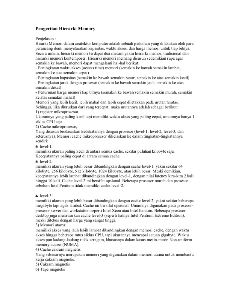 Pengertian Hierarki Memory | PDF