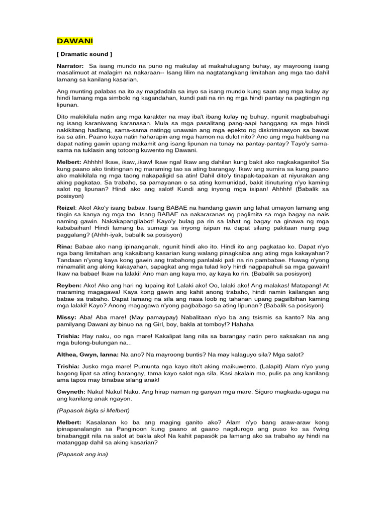 DAWANI (Role Play Script Gender and Society) | PDF