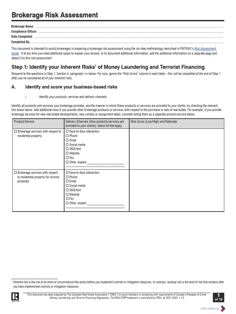 FINTRAC - Brokerage Risk Assessment | PDF