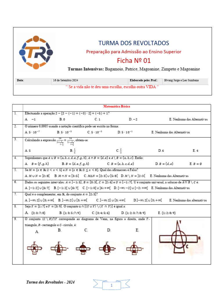 TR 2024 - Turmas_SETEMBRO_Ficha 01 | PDF