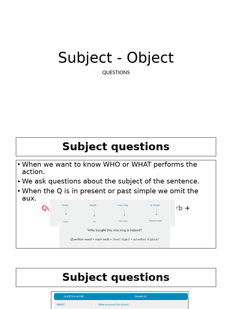 Subject - Object Questions | PDF