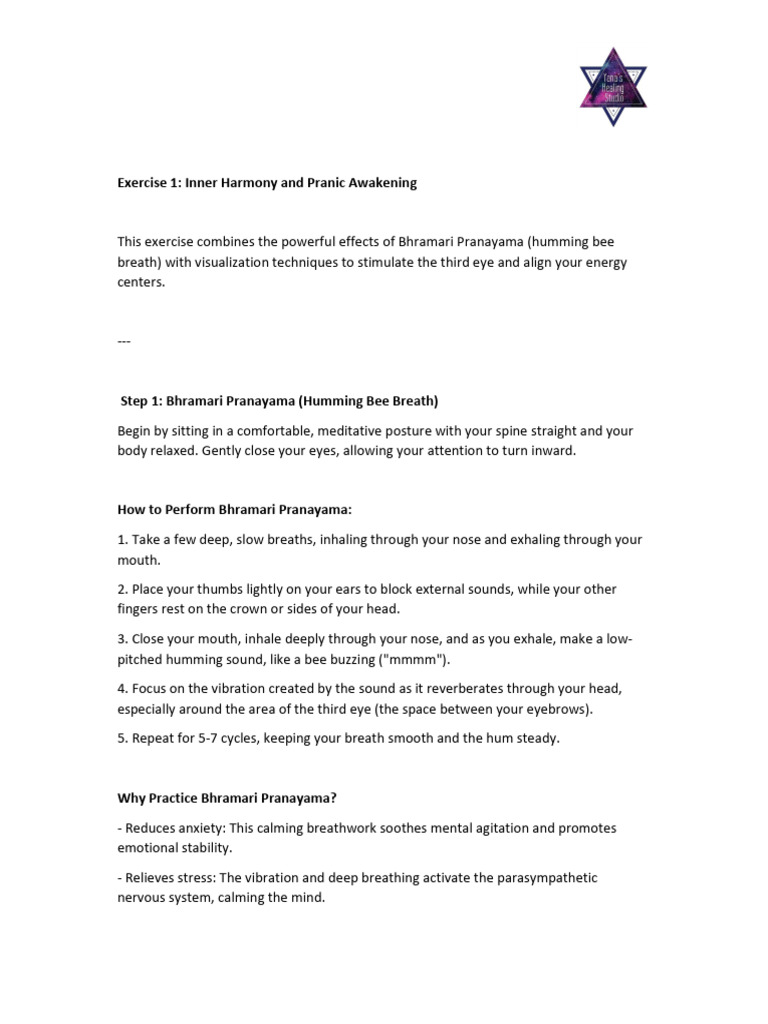 Exercise 1 Inner Harmony and Pranic Awakening | PDF