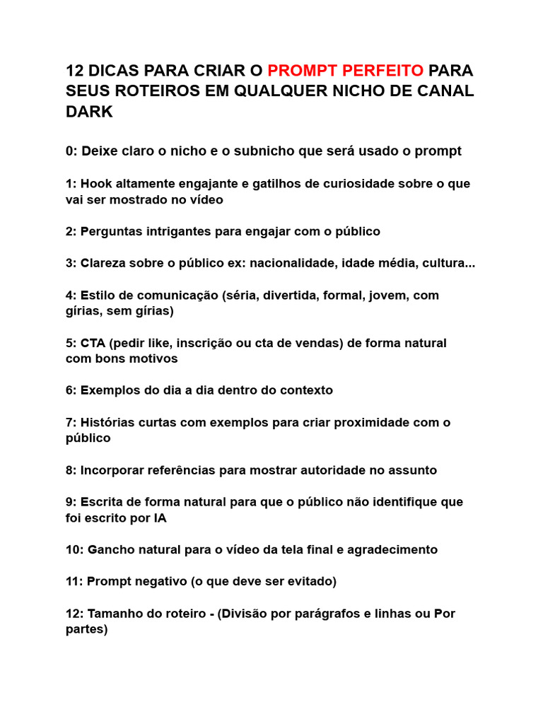12 Dicas para Criar o Prompt Perfeito para Seus Ro 240912 125804 | PDF