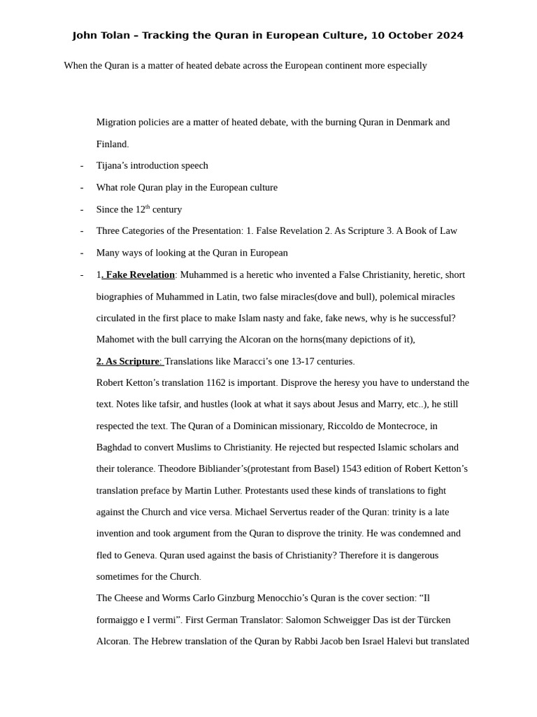 REFLECTION, John Tolan - Tracking The Quran in European Culture | PDF