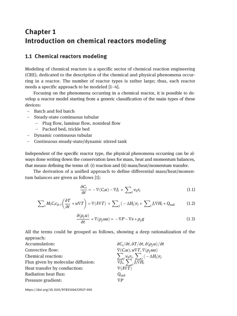 Chapter 1 Introduction On Chemical Reactors Modeling 2020 | PDF