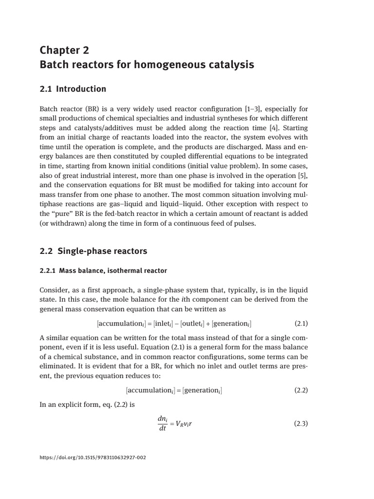 chapter-2-batch-reactors-for-homogeneous-catalysis-2020 | PDF
