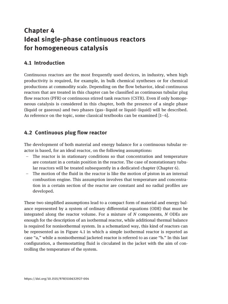 Chapter 4 Ideal Singlephase Continuous Reactors For Homogeneous 2020 | PDF