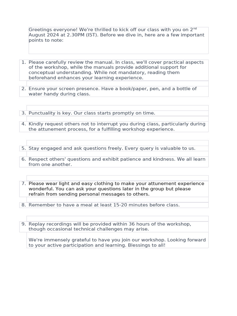 Instructions 2 Days Before Workshop Begins | PDF