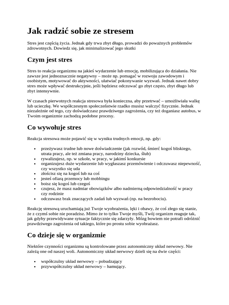 Jak Radzić Sobie Ze Stresem | PDF