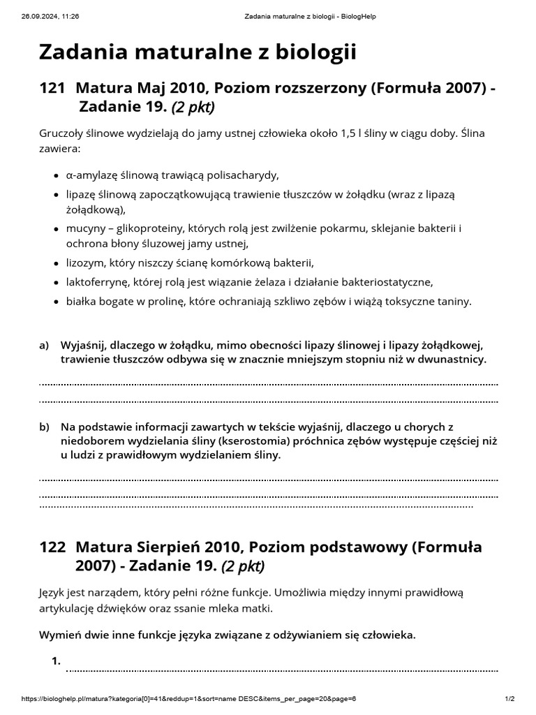 Zadania Maturalne Z Biologii - BiologHelp 2b.4 | PDF