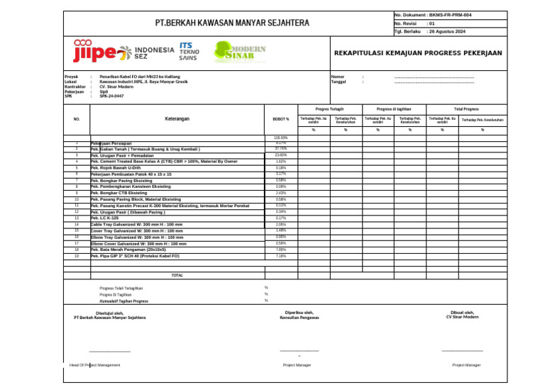 Form - Form Rekapitulasi Kemajuan Pekerjaan | PDF